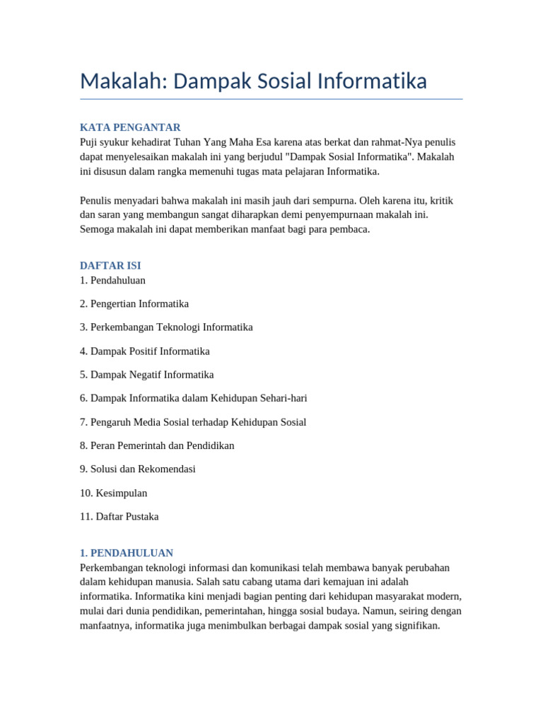Makalah Dampak Sosial Informatika Lengkap | PDF