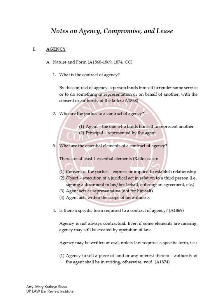 Civil_ Agency, Compromise, And Lease | PDF | Lease | Annulment