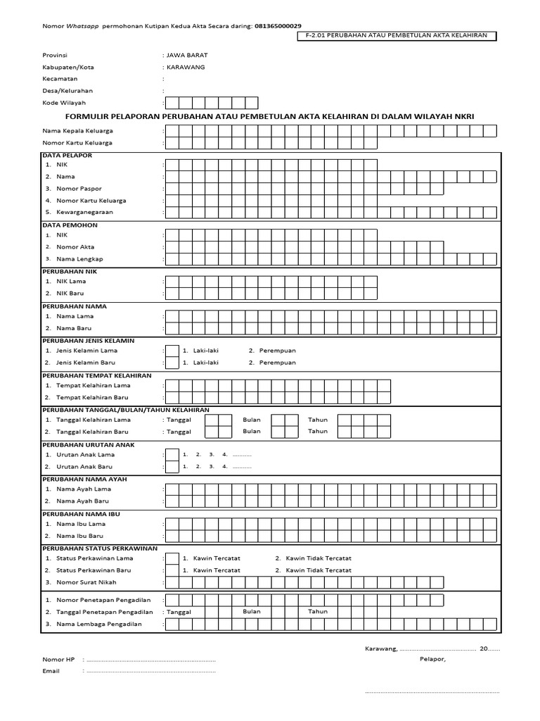 Formulir F-2.01 2022 Perubahan Atau Pembetulan | PDF