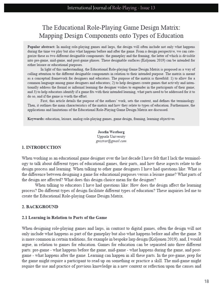 The_Educational_Role_Playing_Game_Design | PDF | Tabletop Games | Role Playing