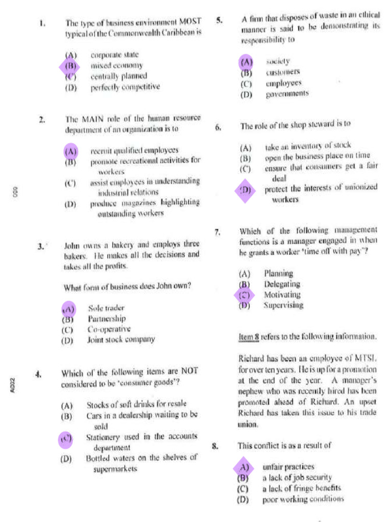 Pob Jan 2025 p1 Answers | PDF