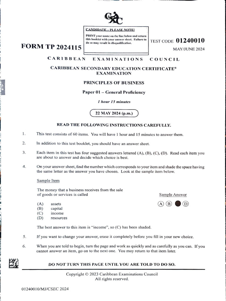 Pob June 2024 p1 Answers | PDF