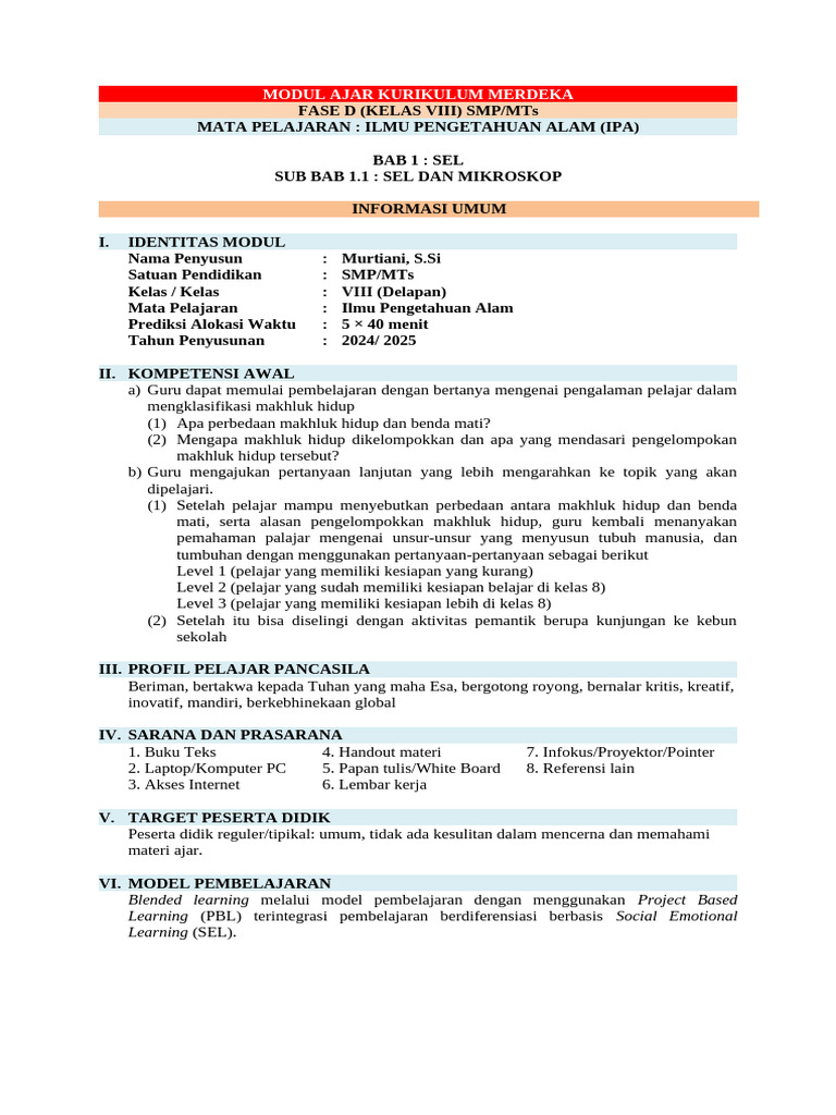 Modul IPA 8 - Bab 1 | PDF