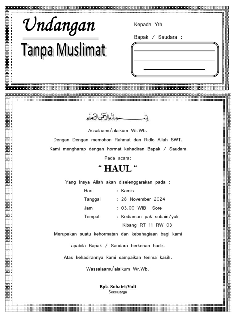 Undangan Haul 28 November 2024 | PDF