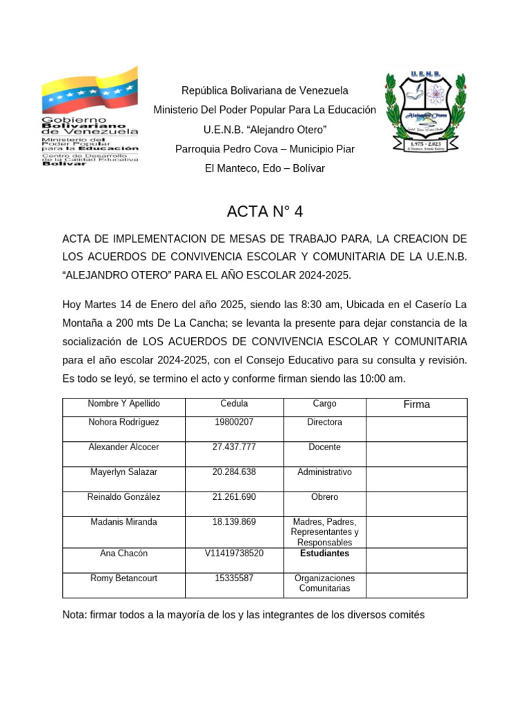 Acta #4 Uenb Alejandro Otero | PDF