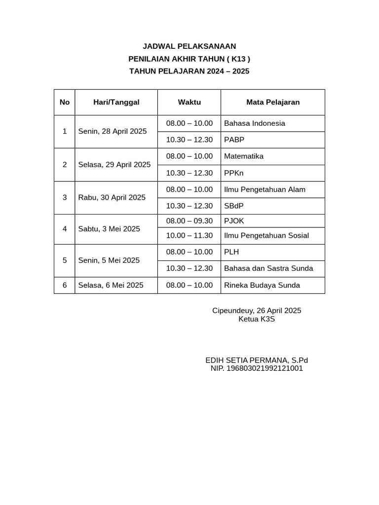 Jadwal PAT 2025 untuk SD dan SMP | PDF