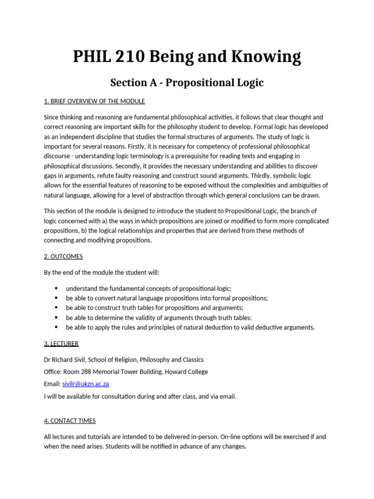 2024 Propositional Logic Outline | PDF | Logic | Argument