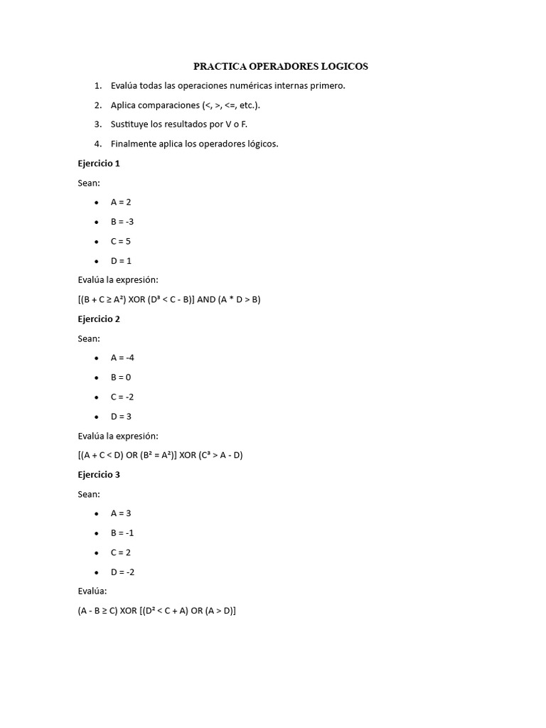 Practica Operadores Logicos.1 | PDF