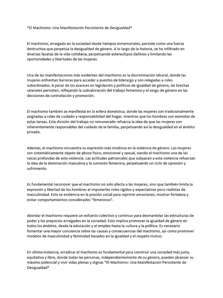 Machismo: Raíces y Consecuencias Sociales | PDF | Masculinidad ...