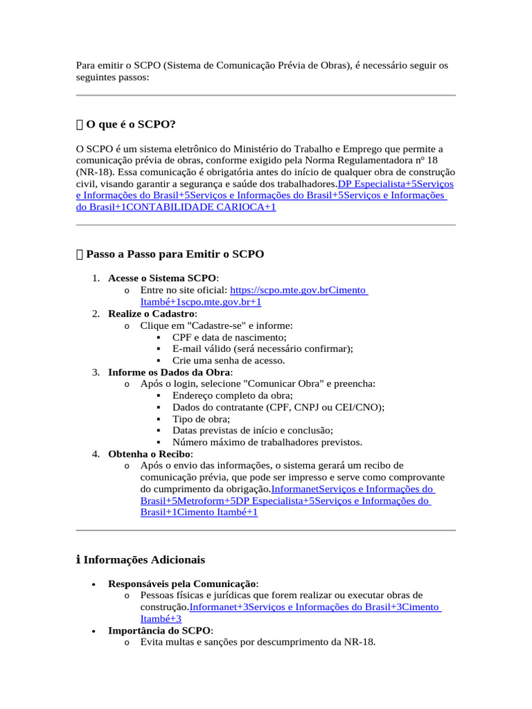Como Emitir SCPO para Obras | PDF | Engenheiro | Propriedade privada