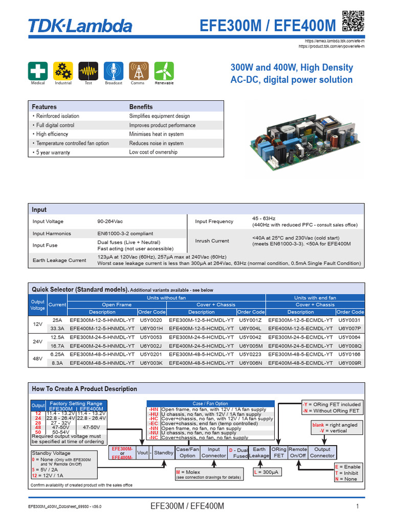 EFE300M / EFE400M: 300W and 400W, High Density AC-DC, Digital Power ...