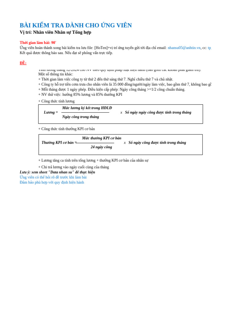 ATC - Bai Test Excel - NSTH | PDF