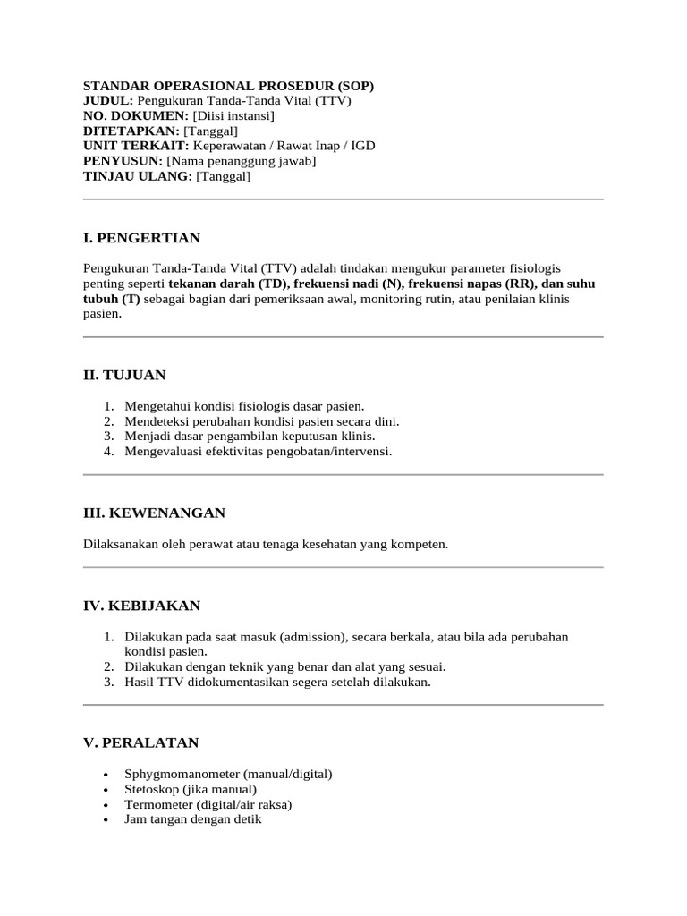 Standar Operasional Prosedur TTV | PDF