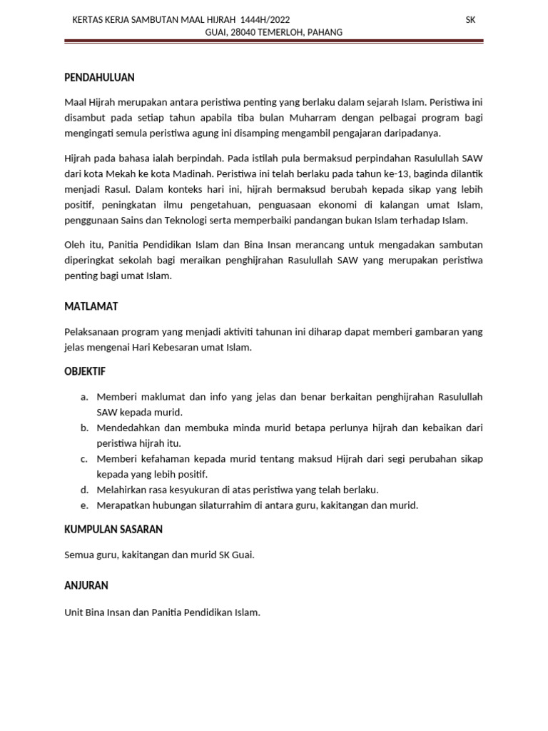 Kertas Kerja Maal Hijrah 2022 | PDF