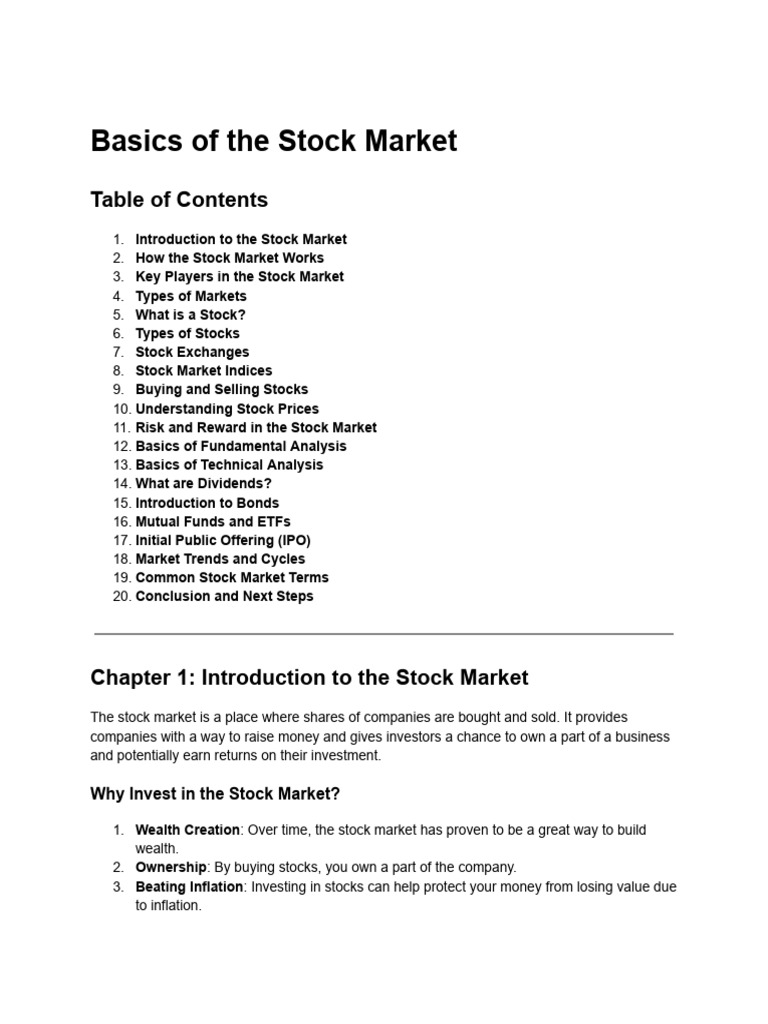 Basics of The Stock Market 1 | PDF | Stocks | Stock Market
