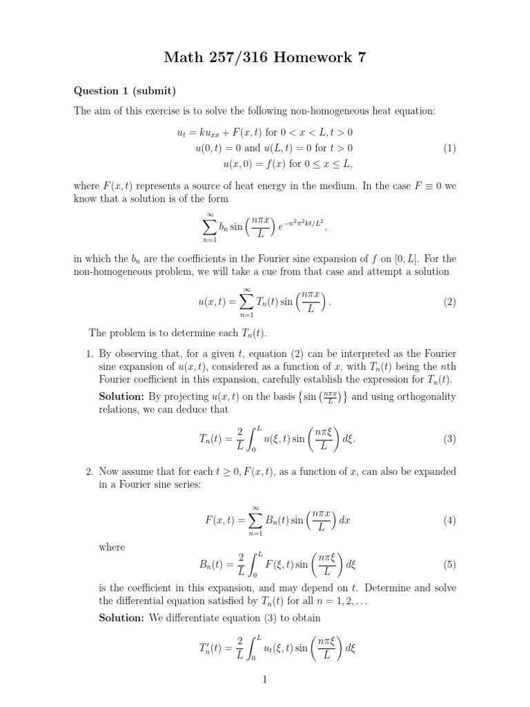 Non-Homogeneous Heat Equation Solutions | PDF | Fourier Series | Equations