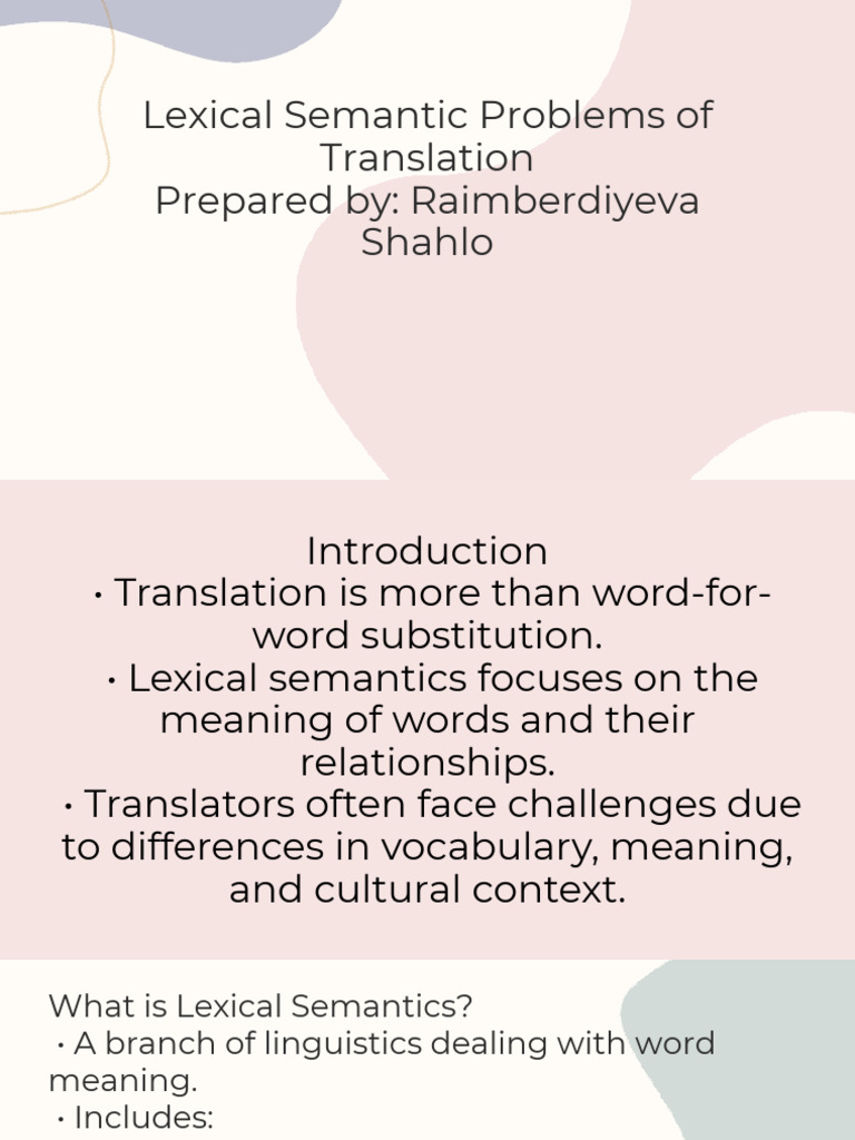 Lexical Semantic Problems of Translation | PDF