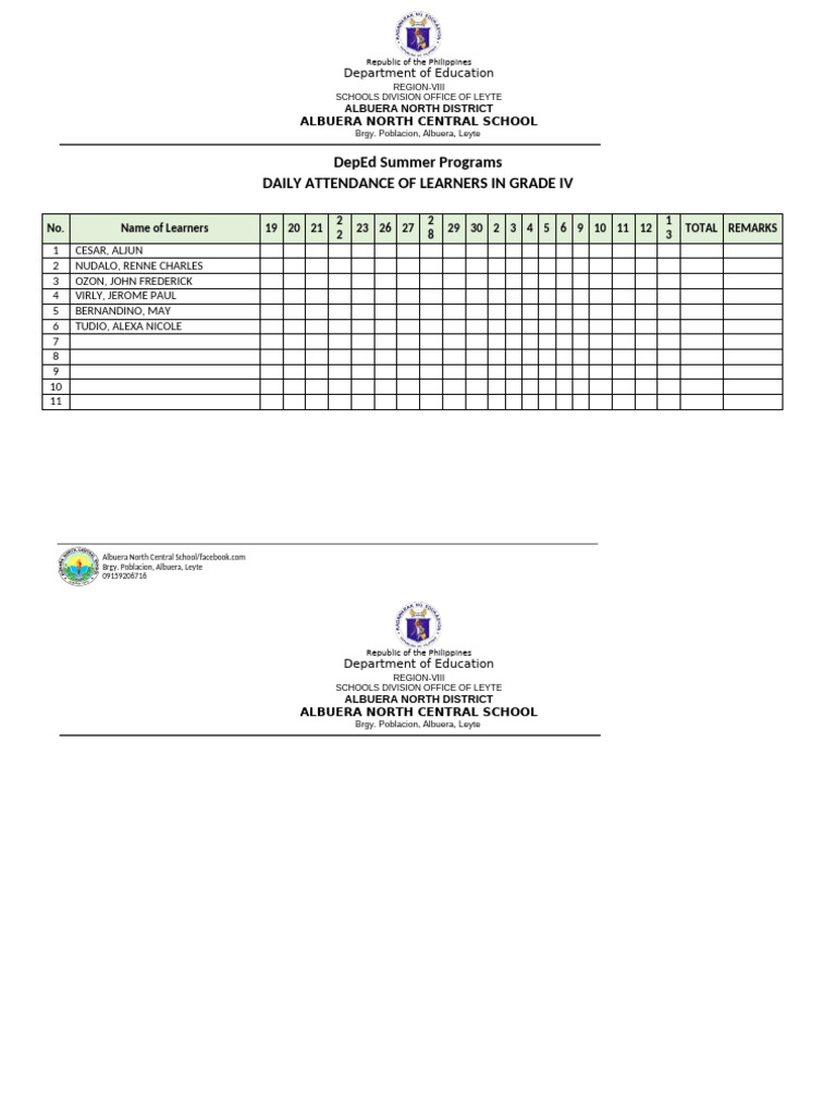 Daily Attendance Record of Students | PDF