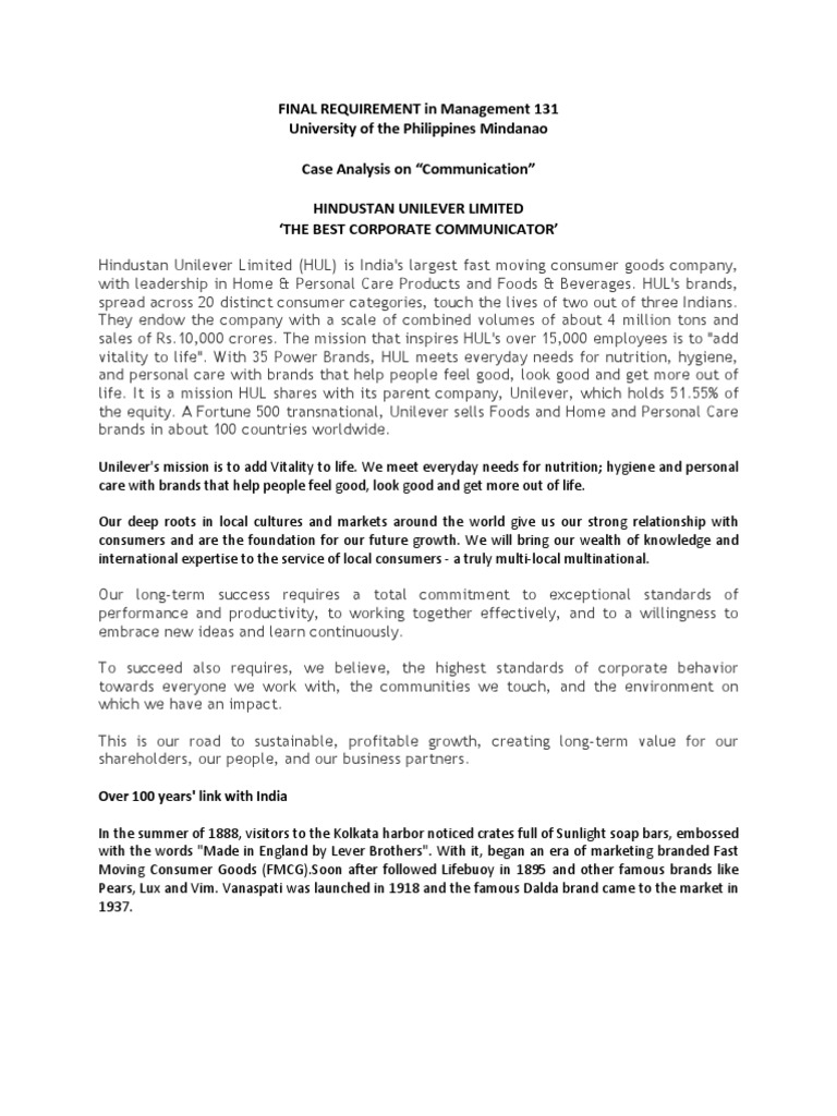 Final Case Study Reqmt Unilever | PDF | Unilever | Business