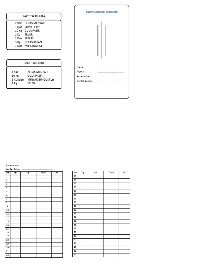 Kartu Arisan Sembako Depan 1 | PDF