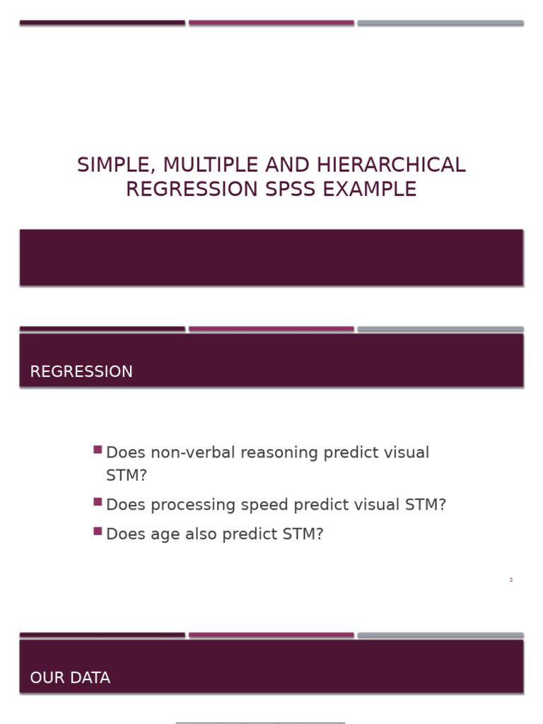 Regression Part 6 Simple Multiple Hierarchical Regression Spss Example Slides 2 Pdf Linear