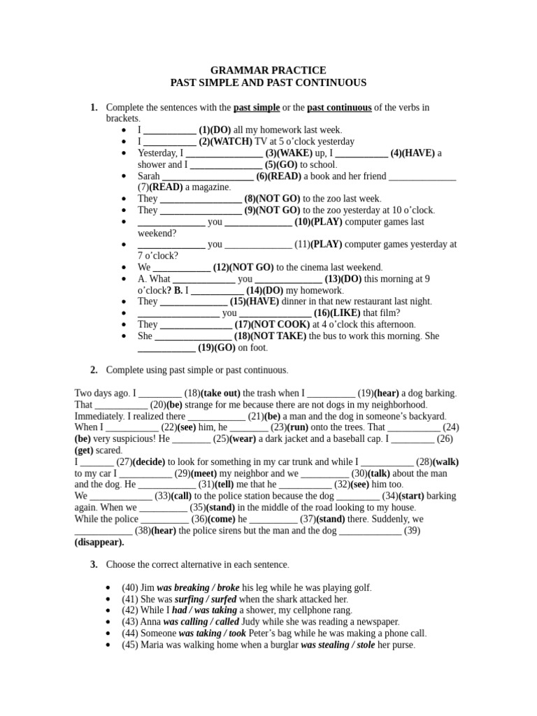 Past Simple vs. Past Continuous Exercises | PDF