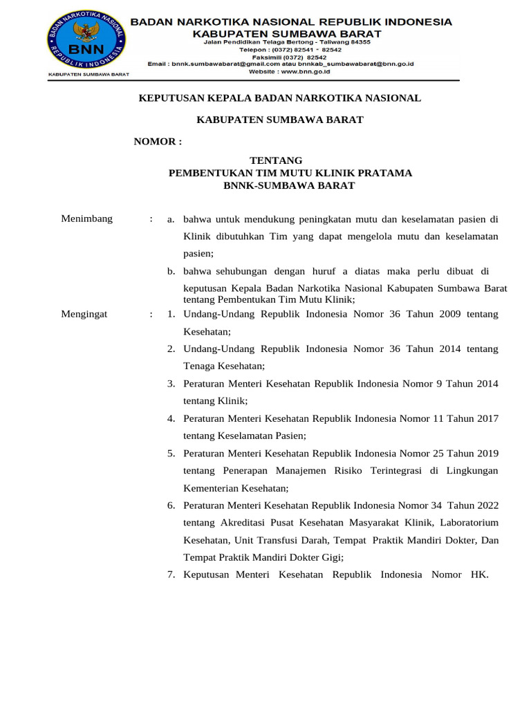 Sk Pembentukan Tim Mutu.(1) | PDF