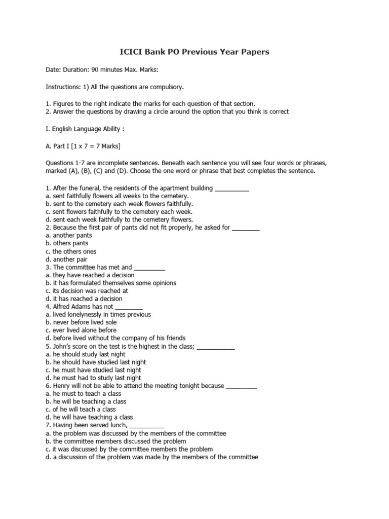 2016 ICICI Bank PO Previous Year Papers | PDF | Argument | Earthquakes