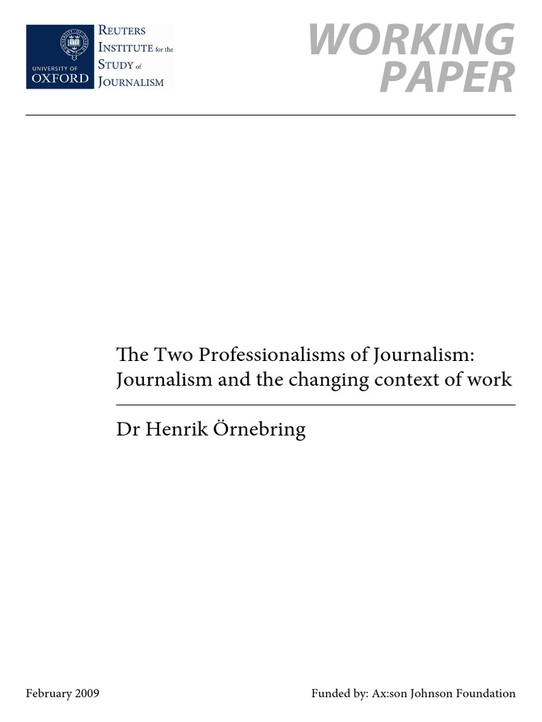 The Two Professionalisms of Journalism Working Paper | PDF | Journalism ...