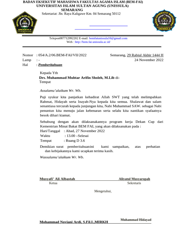 Surat Pemberitahuan Dekan | PDF