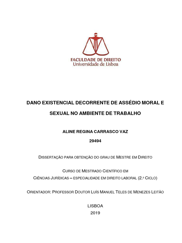 Dano Existencial Decorrente de Assedio Moral Sexual Ambiente Trabalho ...
