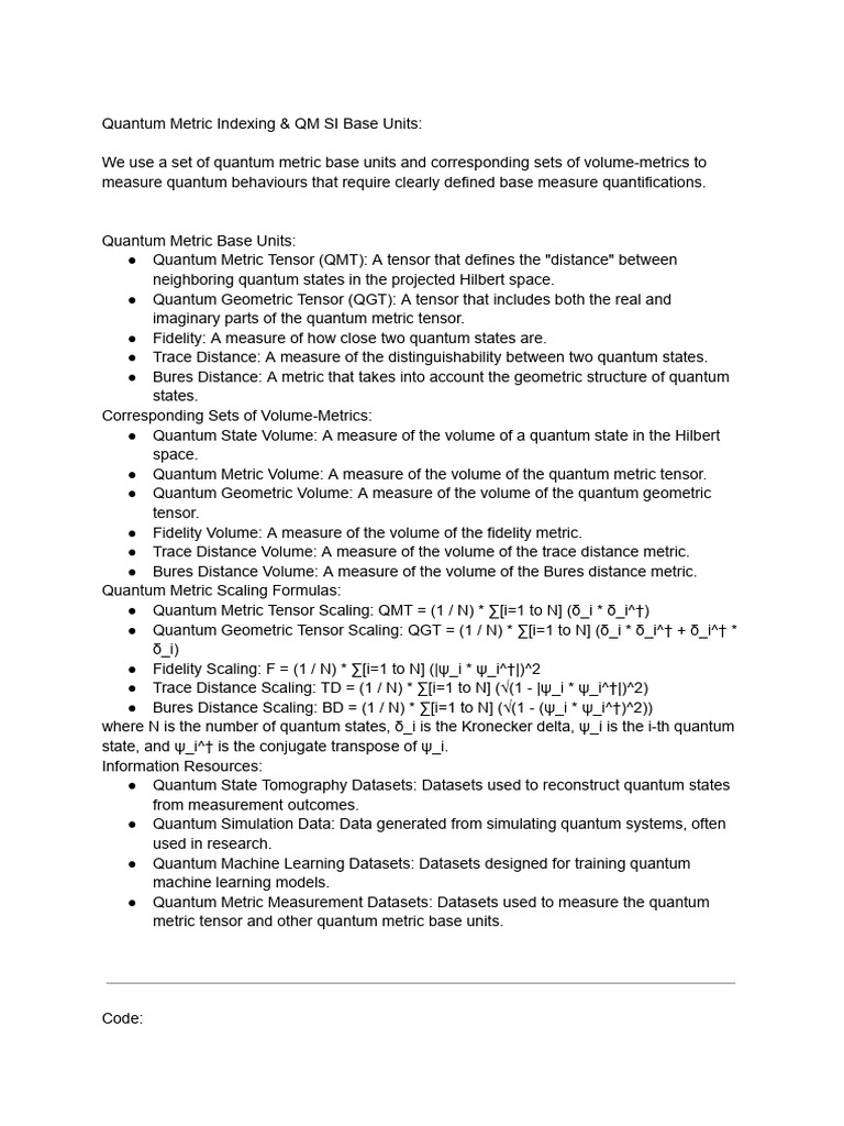 Quantum Measurement & Quantum Metric Periodic Table Indexing With QM SI Base Units | PDF ...
