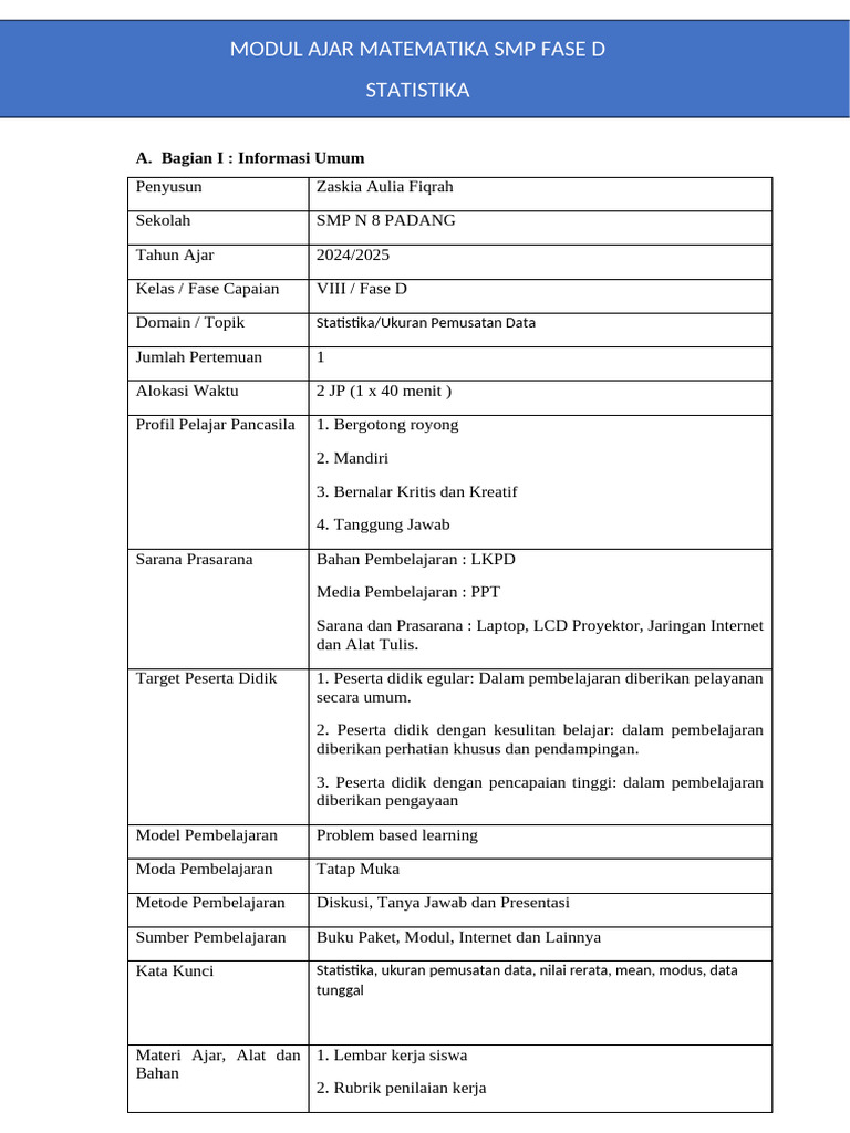 Modul Ajar Mean, Median Dan Modus | PDF