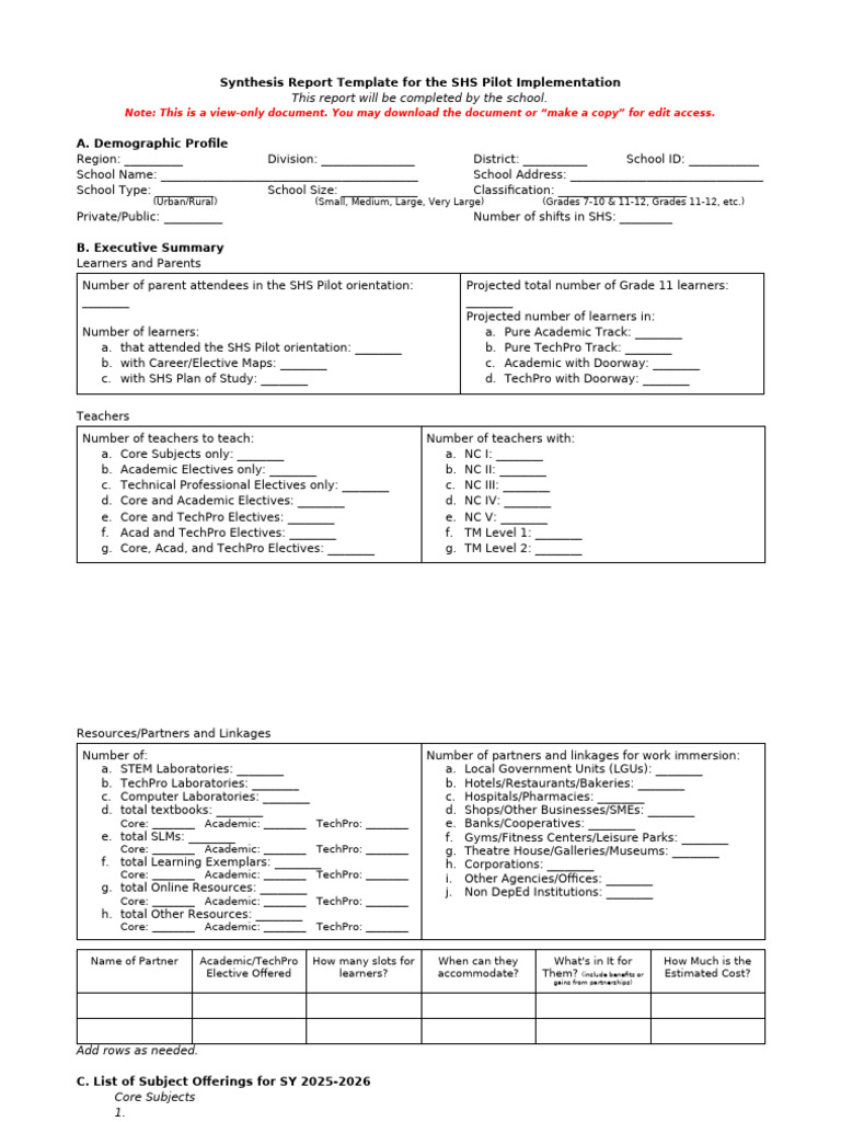 Annex-D - Synthesis Report Template For The SHS Pilot Implementation | PDF | Learning