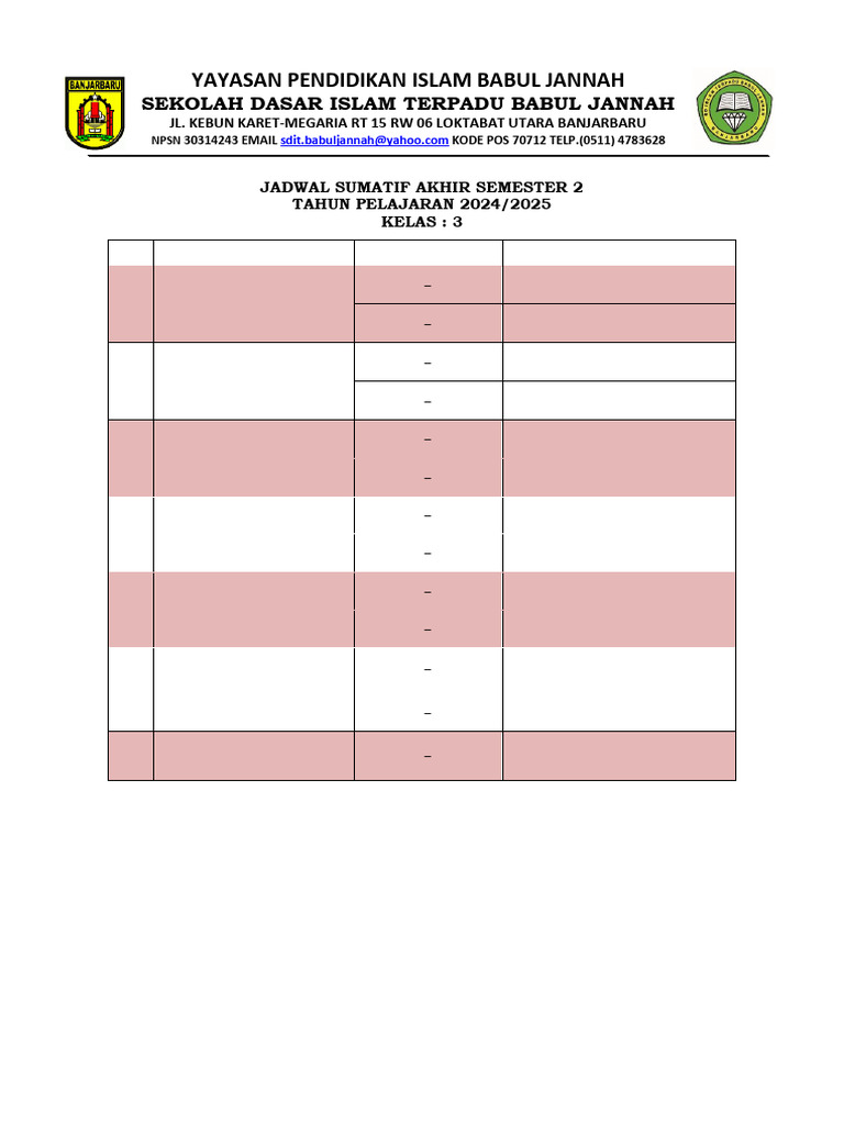 Jadwal SAS 2 Kelas 3 T.A 2024-2025 | PDF
