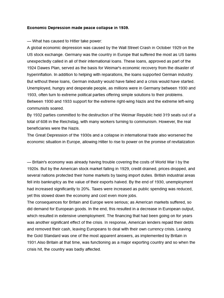 Economic Depression's Role in Hitler's Rise | PDF | Weimar Republic ...