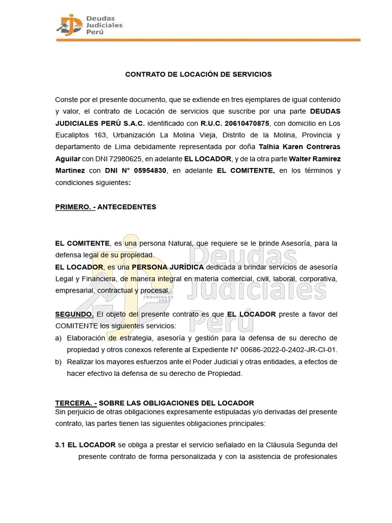 Contrato Base Walter Ramirez | PDF | Propiedad | Justicia