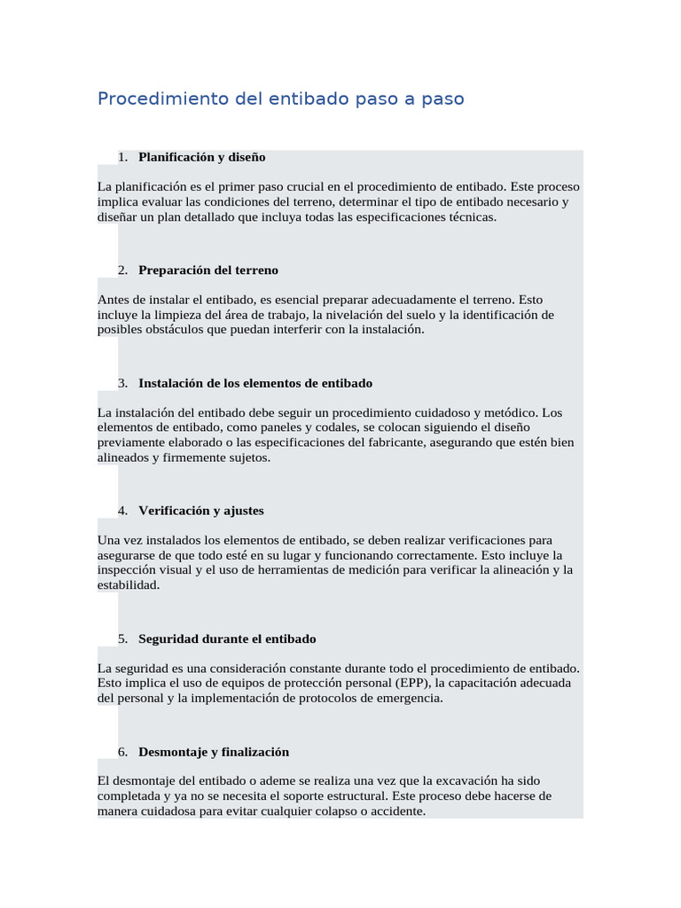 Procedimiento de Entibado en Zanjas | PDF