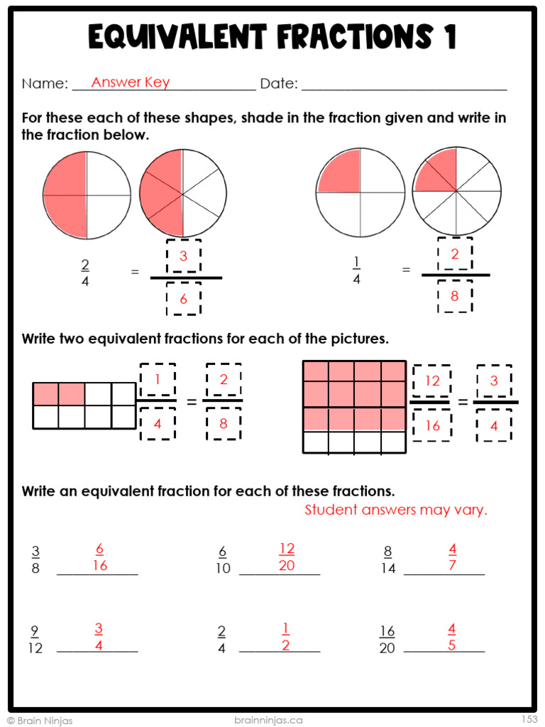 Equivalent Fractions Worksheets | PDF | Mathematical Concepts | Algebra