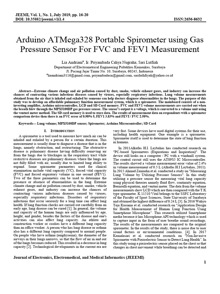 Arduino Spirometer for Lung Function Measurement | PDF | Respiratory ...
