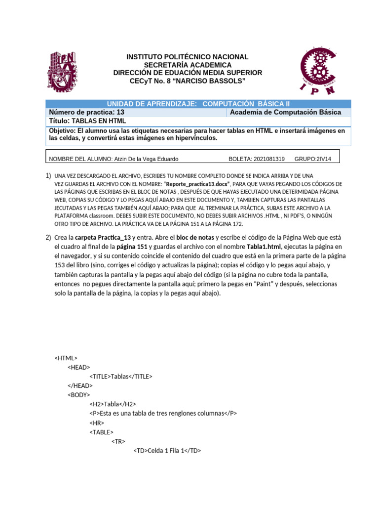 Reporte Practica13 | PDF | HTML | Hipervínculo