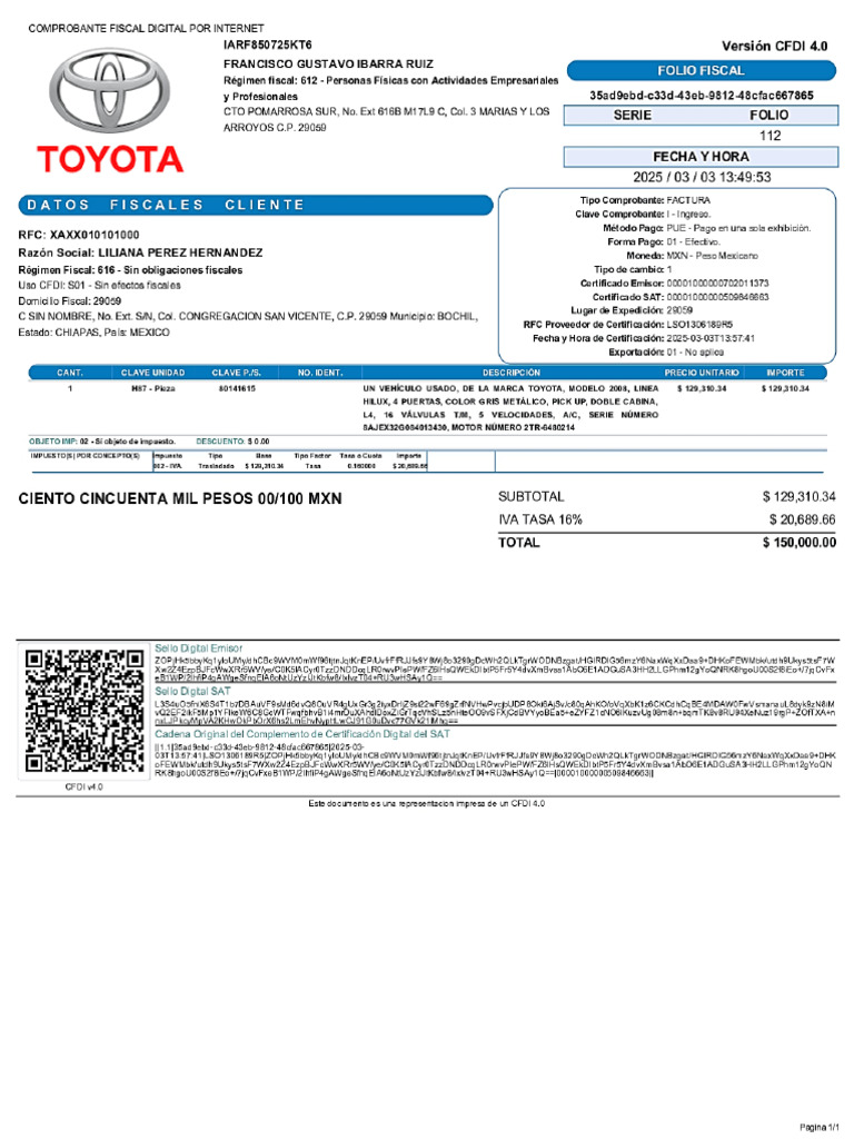 Factura Toyota | PDF