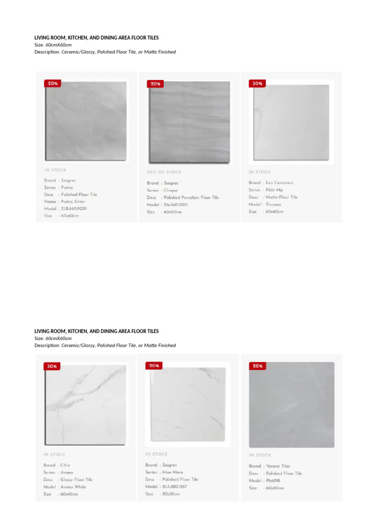 Living Room and Kitchen Tile Options | PDF