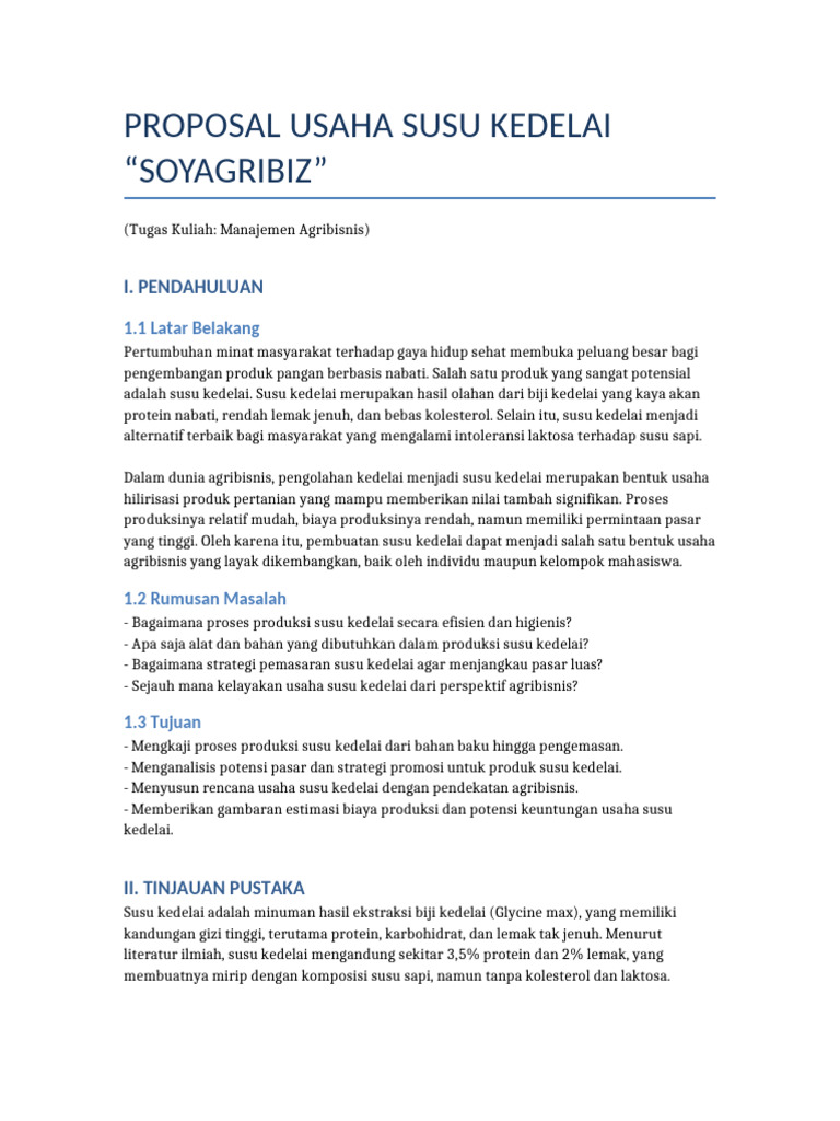 Proposal Susu Kedelai Soyagribiz FINAL | PDF