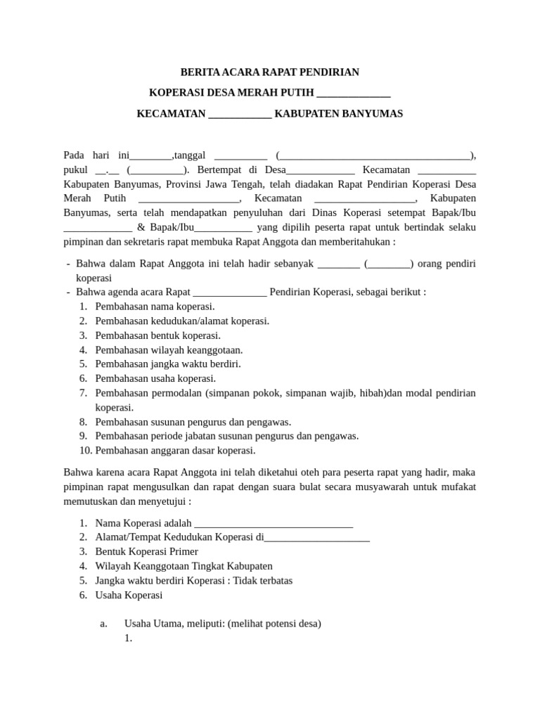 6 Berita Acara Rapat Pendirian Koperasi Merah Putih-Desa | PDF