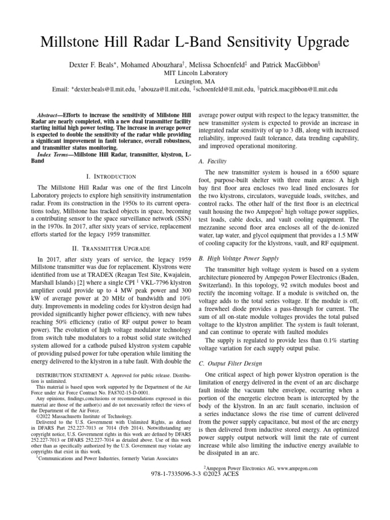 Millstone Hill Radar L-Band Sensitivity Upgrade | PDF | Vacuum Tube ...