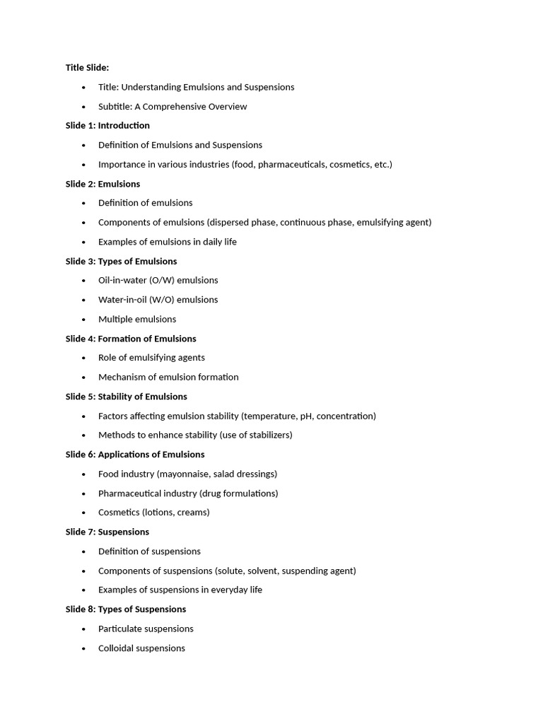 Emulsions and Suspensions Overview | PDF