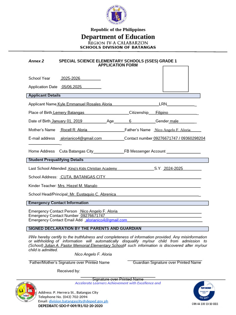 Application FORM For SSES | PDF