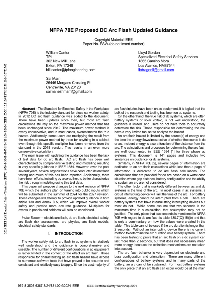 NFPA 70E Proposed DC Arc Flash Updated Guidance | PDF | Electricity ...