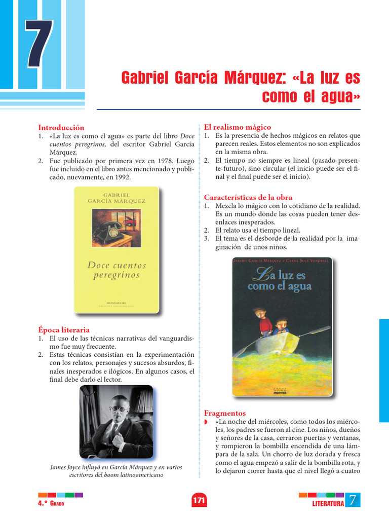 Lite - 4°grado - Sem7 - Gabriel Garcia M La Luz Es Como El Agua | PDF ...